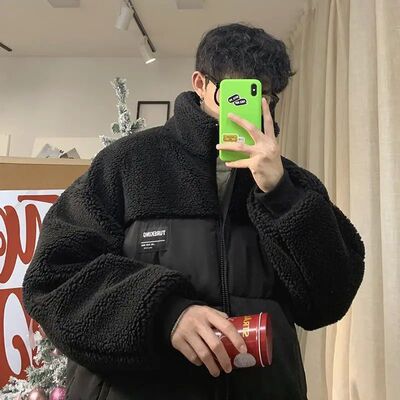 Lamb wool coat men's plus velvet thick winter padded jacket