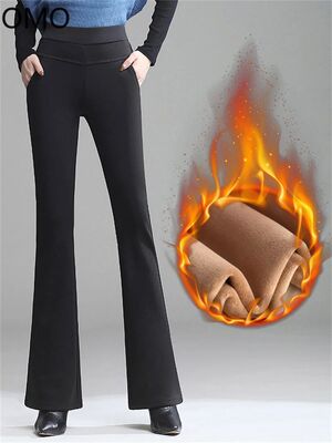 winter thck warm high waist Women's wide leg flare Capris pa