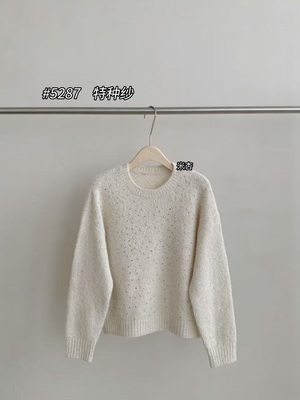 韩系新款圆领重工亮片针织衫女软糯洋气百搭温柔风毛衣M5287