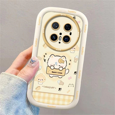 鱼小猫适用华为Mate70pro手机壳PLR-AL00软胶防摔ins风卡通潮牌保护套可爱精孔全包边软壳挂绳支架补妆镜女款