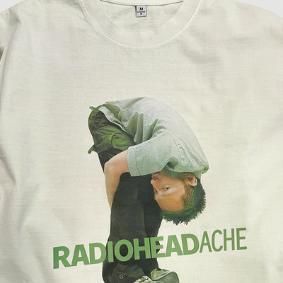 LPM Radiohead乐队做旧水洗T恤脏脏白小领口全棉短袖男女同款