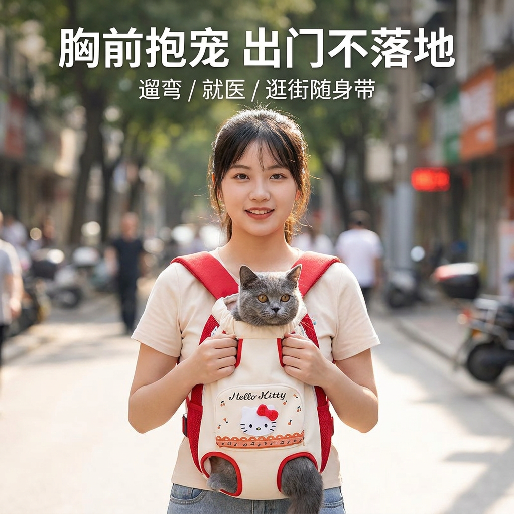 正品联名多巴胺风猫咪外出胸前背包便携双肩宠物包小型犬猫包外出