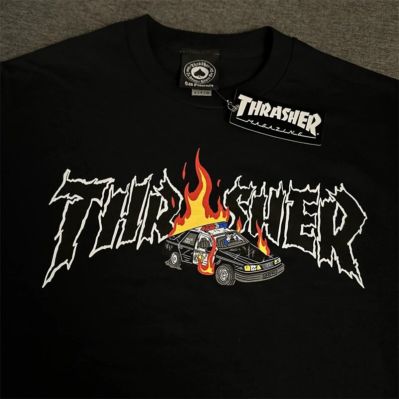 【正品现货】Thrasher Neckface艺术家联名款暗黑汽车火焰短袖T恤