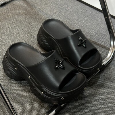 8CM厚底粗跟拖鞋女款夏天外穿厚底踩屎感2025新款夏季海边凉拖鞋