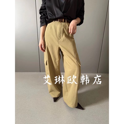 卡蔓浅之夏QZX12035早秋配腰带高腰显瘦休闲百搭工装阔腿裤女