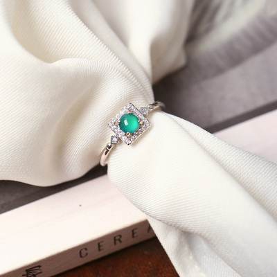 天然A货危料蓝水镀银托镶嵌款戒指戒圈 男女款翡翠指环饰品