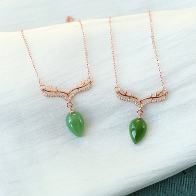 俄罗斯碧玉水滴纯银镶嵌款吊坠