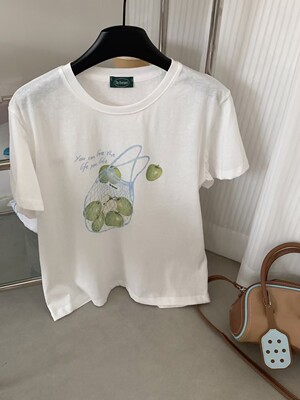 韩系清新青苹果印花T恤女 夏季宽松圆领休闲百搭短袖上衣