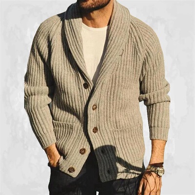 翻领长袖外穿针织衫复古毛衣