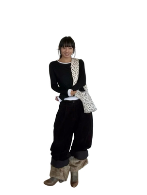 两色灯芯绒宽松阔腿长裤