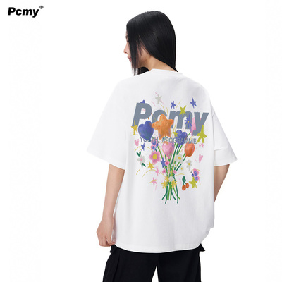 PCMY烟花涂鸦短袖T恤男女情侣装