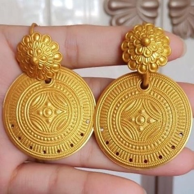 凉山彝族耳环女款金色少数民族风手工雕花耳环花卉耳饰花朵