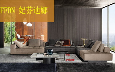 FFDN妃芬迪娜真皮沙发拉扣沙发意大利轻奢沙发北欧极简沙发定制