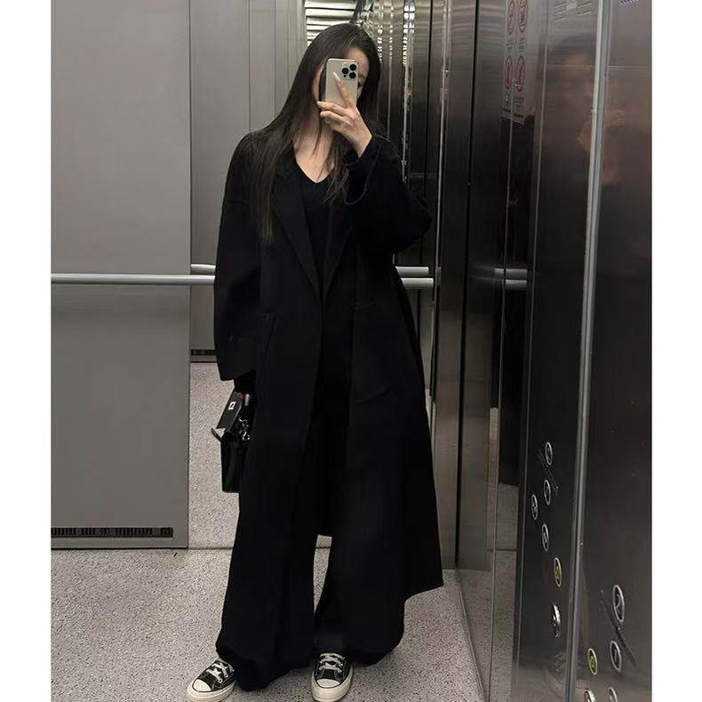 赫本风黑色双面羊毛大衣女2025秋冬新款韩系高级感超好看毛呢外套