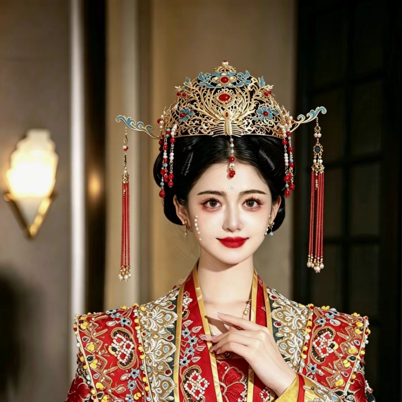 中式婚礼宫廷风汉服头饰新娘奢华大凤冠重工流苏发饰明制婚服发冠