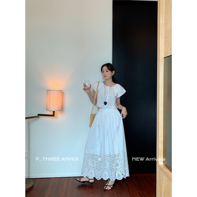 F.THREE三姐妹-风设计感两件套法式别致镂空小衫+半身裙套装19901