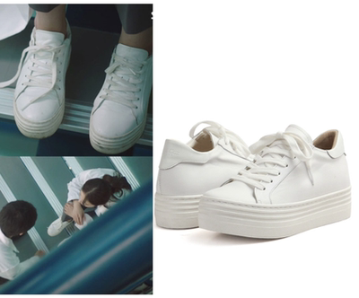 韩国羊皮系带厚底白鞋李世英同款