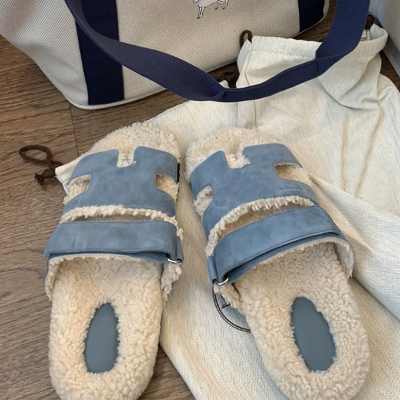 阿希哥同款平底露趾毛毛鞋二舅拖