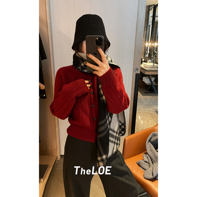 骆衣衣TheLOE/【纯羊毛绞花毛衣】390g-415g单排扣宽松针织开衫