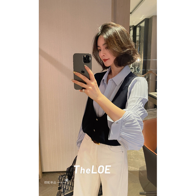 TheLOE/376g学院风针织马甲叠穿假两件小松弛套头衬衫#LE- Q2825