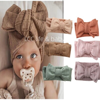 出口欧美护囟门儿童发带超大双层蝴蝶结宝宝提花针织发带婴儿头带