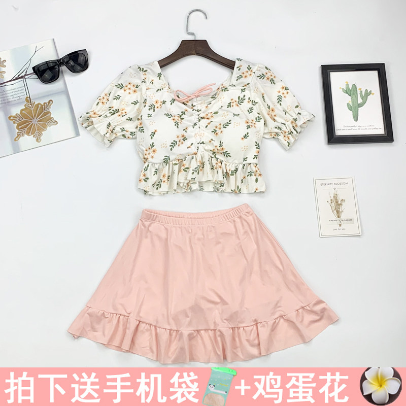 清新小碎花泳衣女性感小胸露背分体裙式保守遮肚显瘦女士时尚泳装