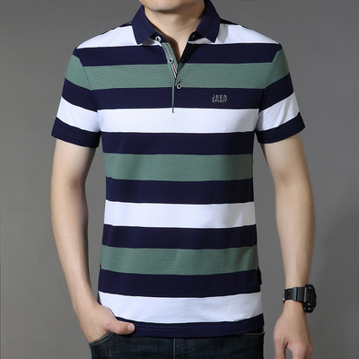短袖吉普休闲青年粗条纹t恤柔软