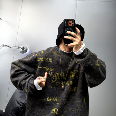 cityboy字母印花毛衣宽松针织衫