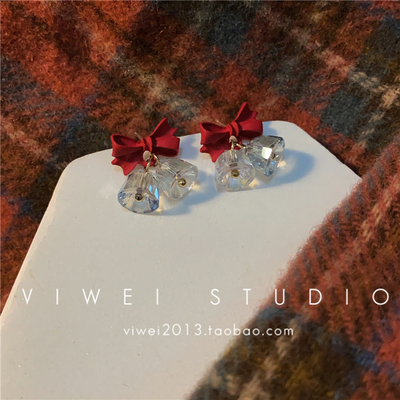 水晶圣诞少女百搭蝴蝶结耳钉