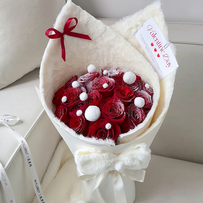 圣诞落雪花束包装材料毛绒包花布