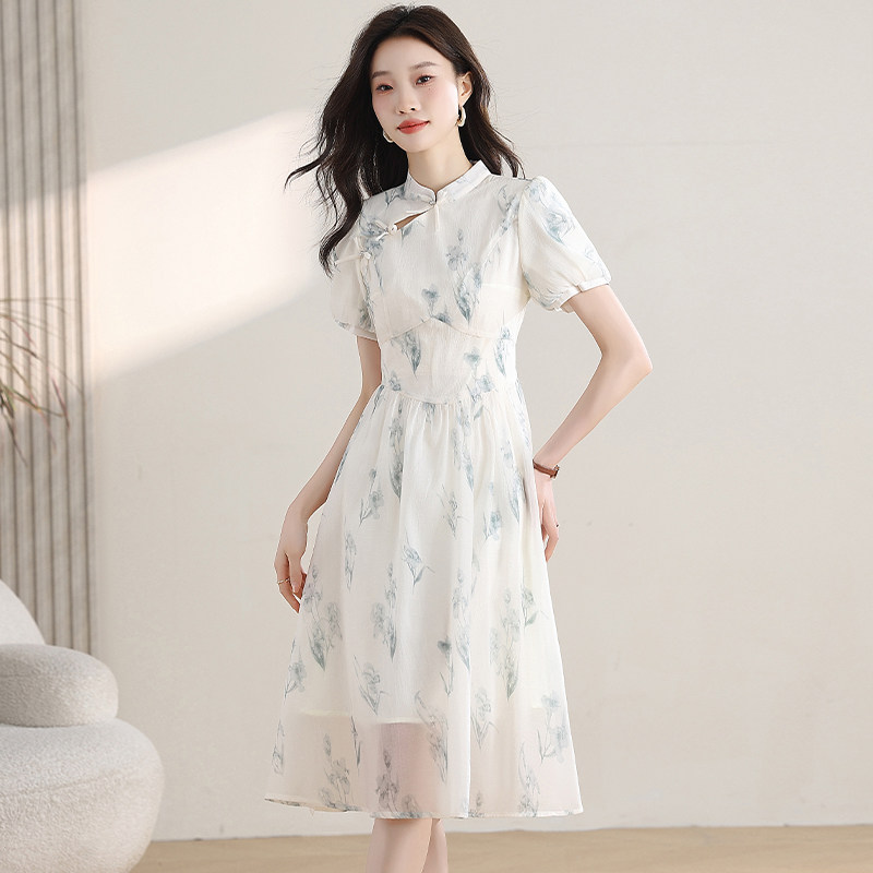 实拍 新中式连衣裙女夏季2026新款改良旗袍国风泡泡袖禅意风裙子