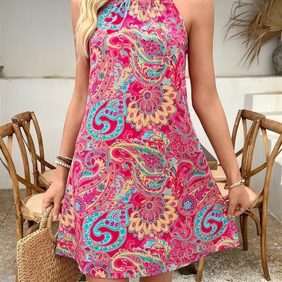 Hot Selling Printed Holiday Sleeveless Dress印花度假无袖女裙