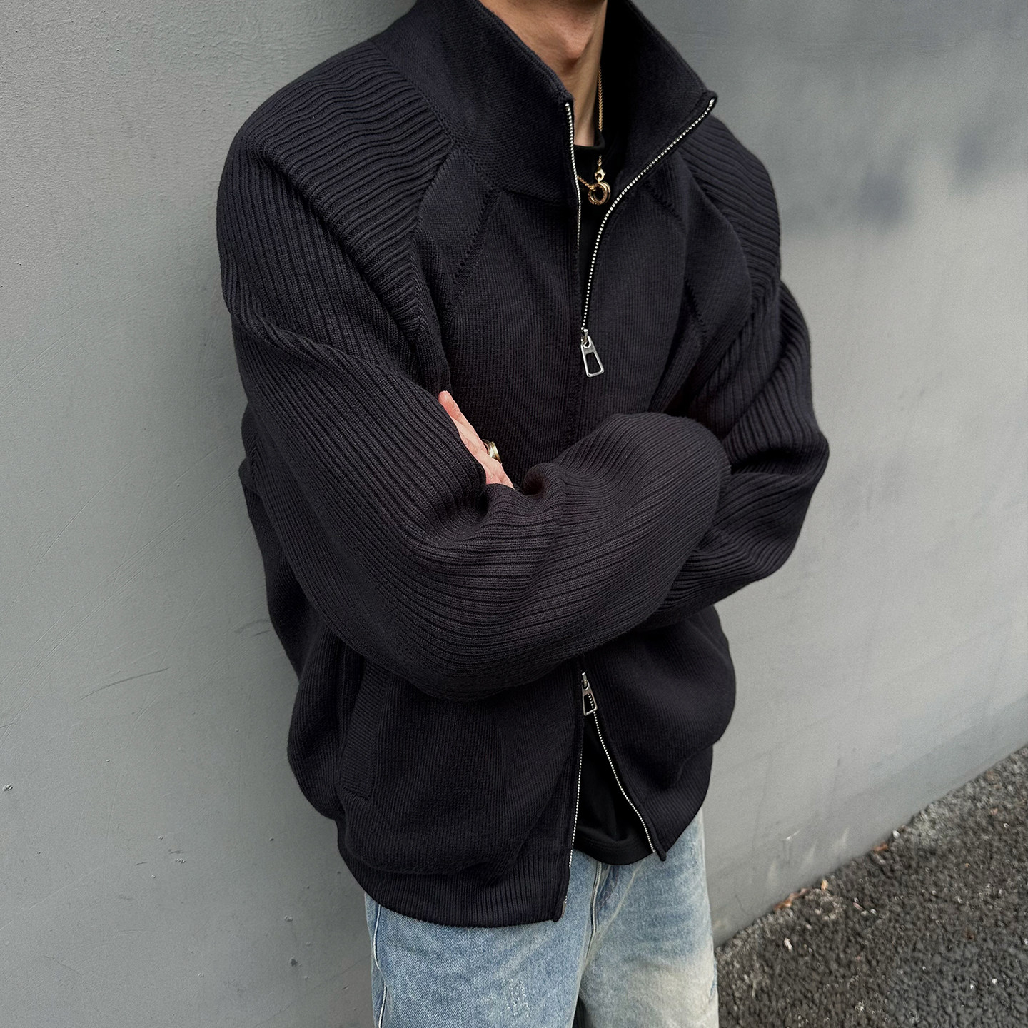 【UNAPS】冬季cleanfit羽绒服男女双拉链开衫针织厚毛衣保暖外套