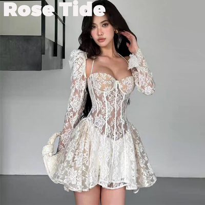 正品Ononmade方领喇叭袖蕾丝裙