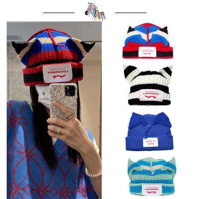 三标齐全loverboy帽子华晨宇檀健次何浩楠同款猫耳朵针织渔夫