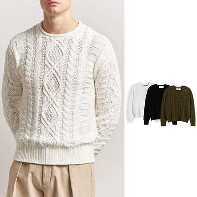 美式经典棉扭花厚款圆领毛衣