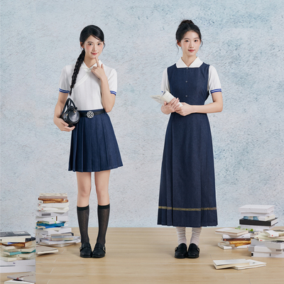 织造司佐佑中式学院[课后蓝调]交领polo衫无袖连衣马面裙改良汉服