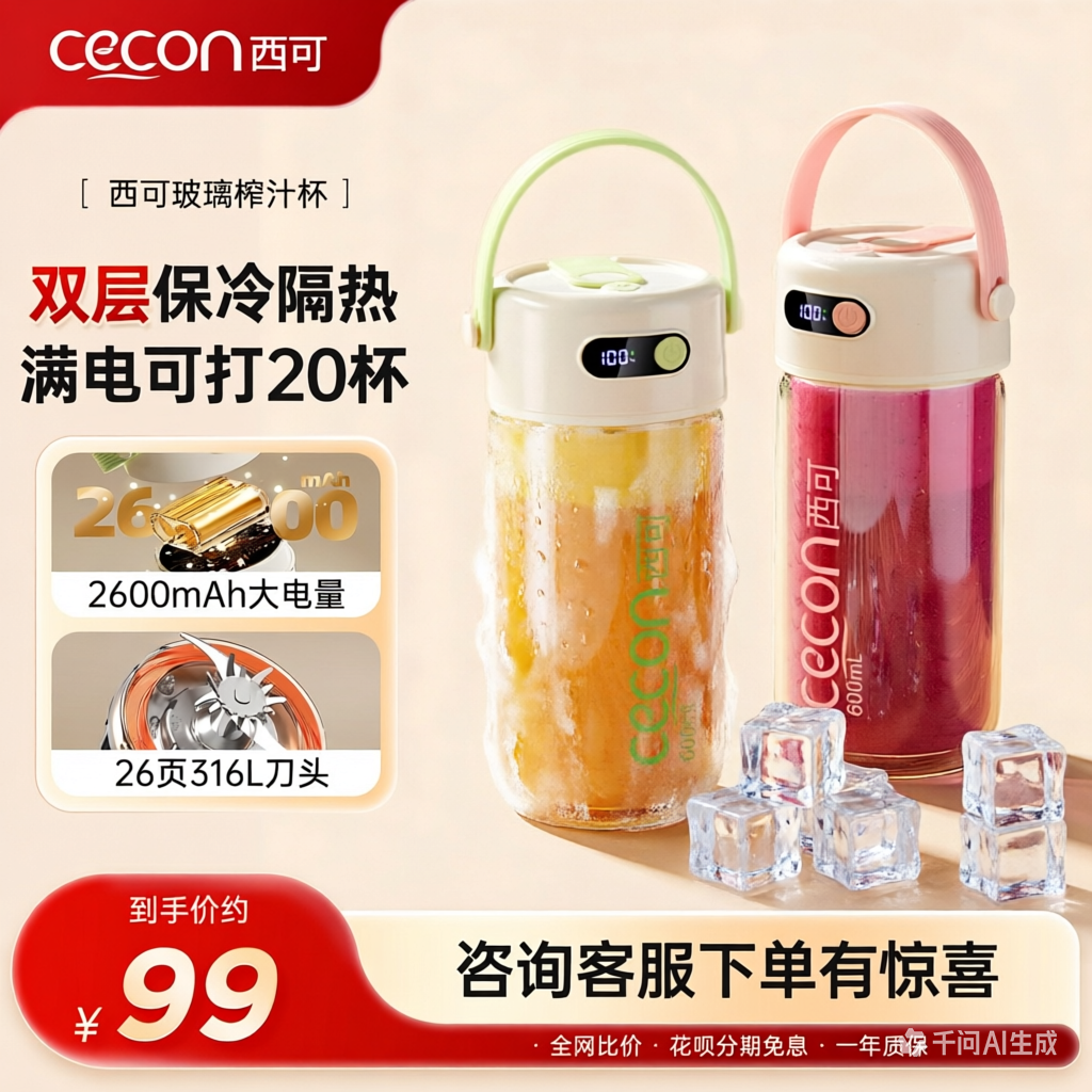 西可榨汁杯榨汁机小型家用便携式充电2026新款水果蔬果汁机奶昔杯