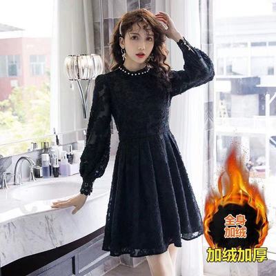 加绒加厚连衣裙女2025秋冬季高级感修身气质减龄保暖内搭打底裙子