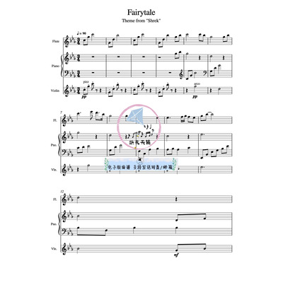 Fairytale Theme 怪物史莱克 长笛小提琴钢琴 总谱 分谱 音频 MP3