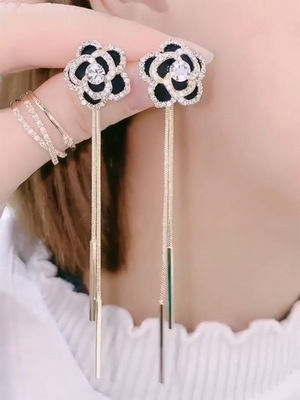 耳钉一款两戴山茶花网红百黑色