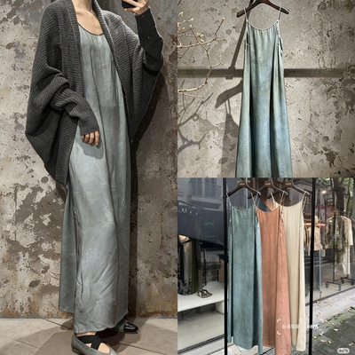 对版小众uma风春夏复古脏染做旧宽松显瘦无袖雾霾蓝吊带裙连衣裙