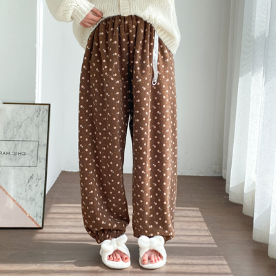 糯米绒高腰托腹睡裤女冬加厚大码