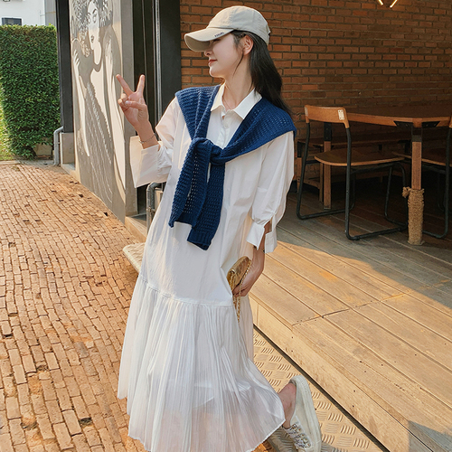 新款已出货2024夏新气质款七分袖白连衣裙225-8019-P125（控178）_浙宝2258019 - 杭州女装网