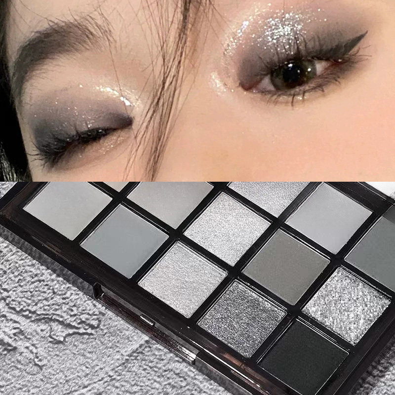黑色眼影小烟熏妆灰色低饱和水泥盘细闪珠光亮片闪亮轻欧美亚裔妆