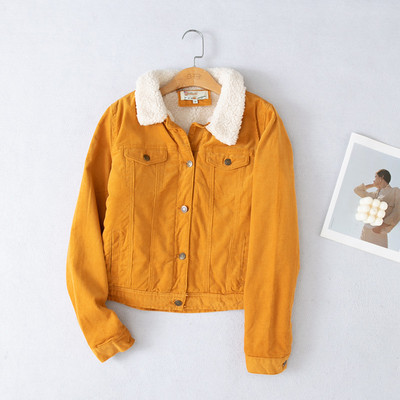 清新短款灯芯绒翻领短外套