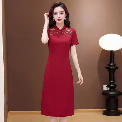 轻奢高级感短袖连衣裙女2026夏季新款妈妈国风改良旗袍礼服裙子