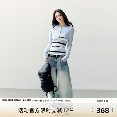 7Shiftin 原创设计美式复古蓝色水洗牛仔裤宽松休闲百搭阔腿长裤