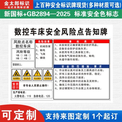 数控车床安全风险点告知牌卡