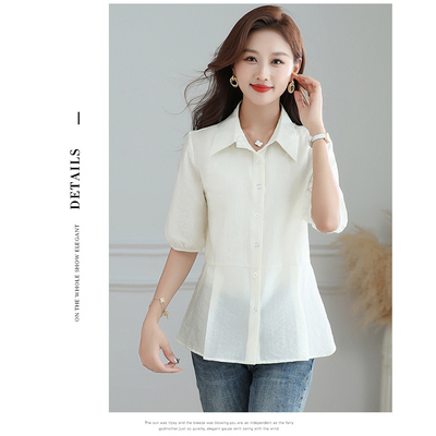 007中袖纯色衬衫女夏季新款妈妈装五分袖衬衣宽松显瘦上衣